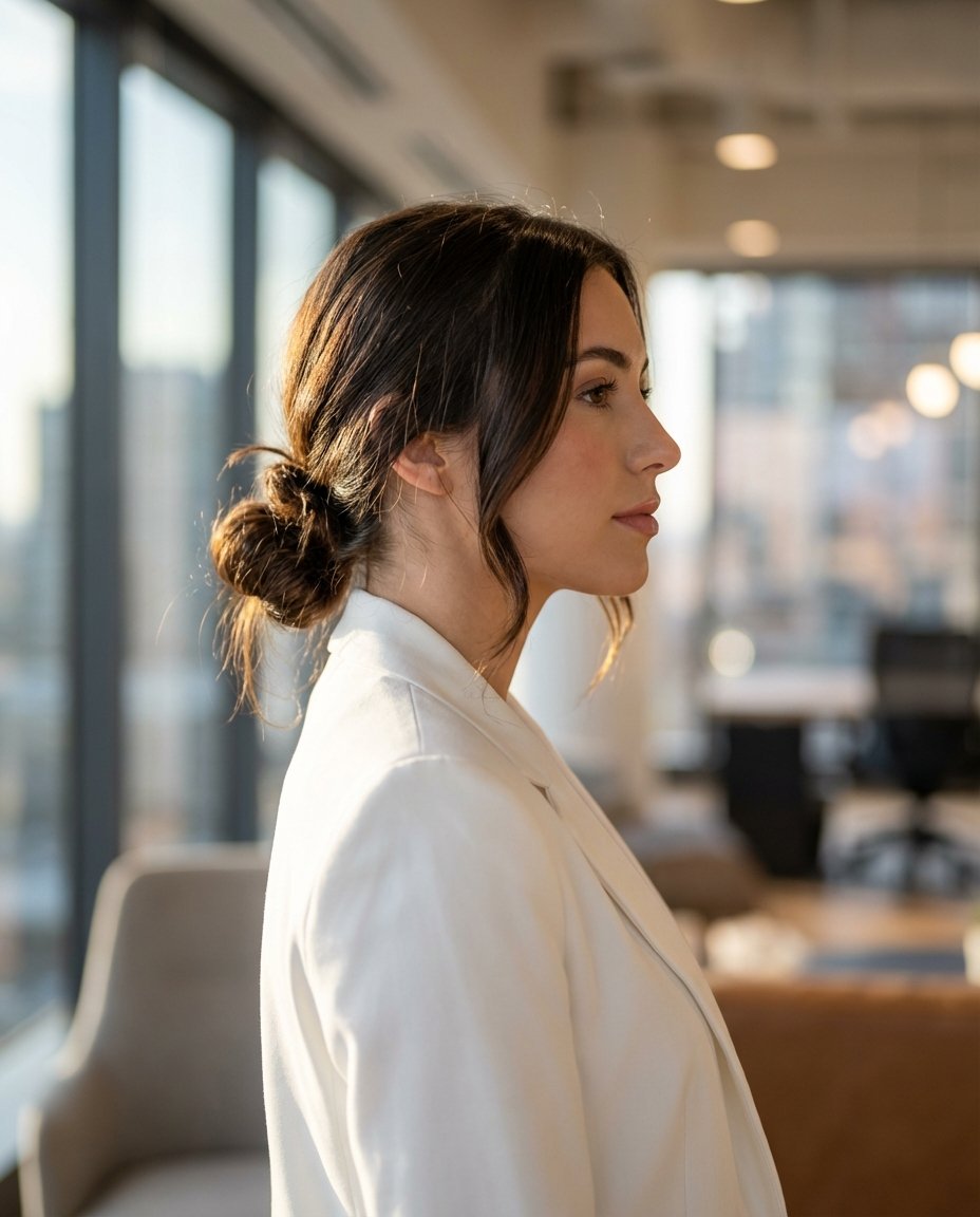 Dark Brown Messy Bun Inspiration for Job Interview | The Polished ...